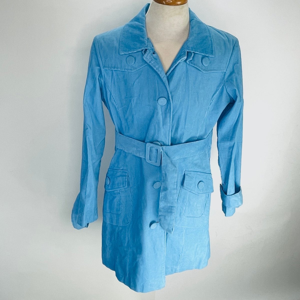 Hart & Hive | Cyan Blue Corduroy Trenchcoat Rental